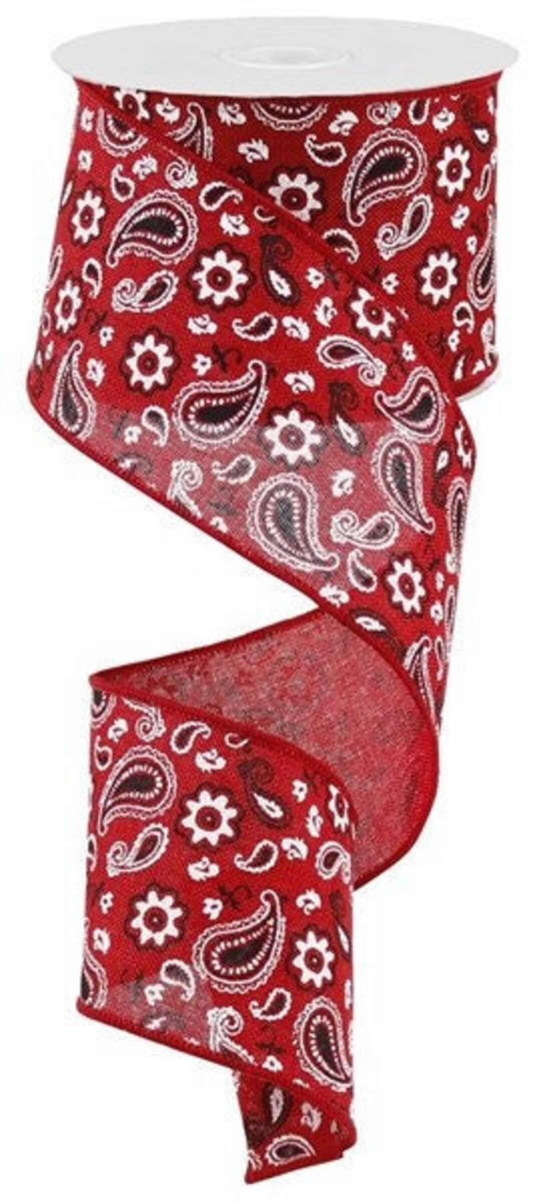 Wired Ribbon by the Roll Bandana Print (red, Black, White) 2.5" X 10 ...