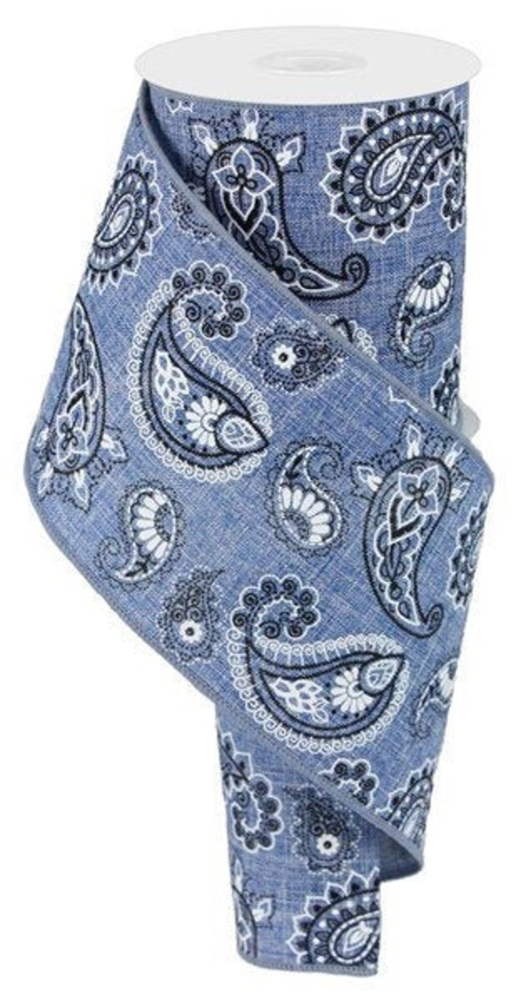 Wired Ribbon by the Roll Bandana Print (denim Blue, Black, White) 4" X ...