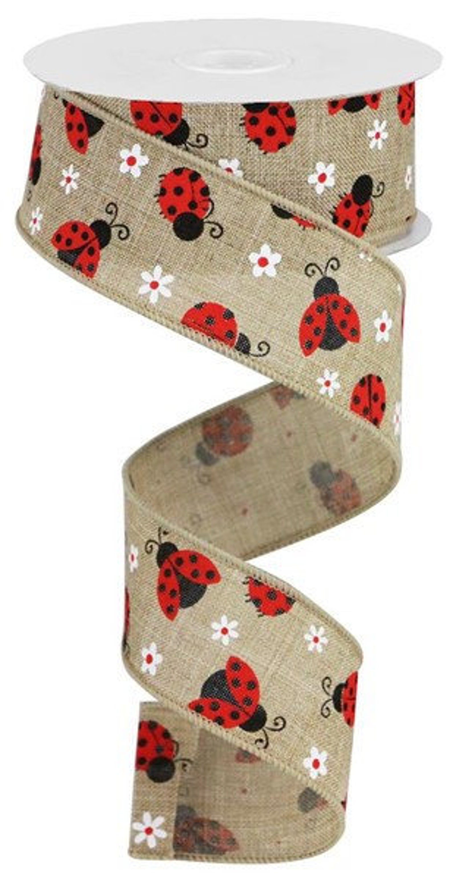 Wired Ribbon by the Roll Ladybug Light Beige Red Black and - Etsy