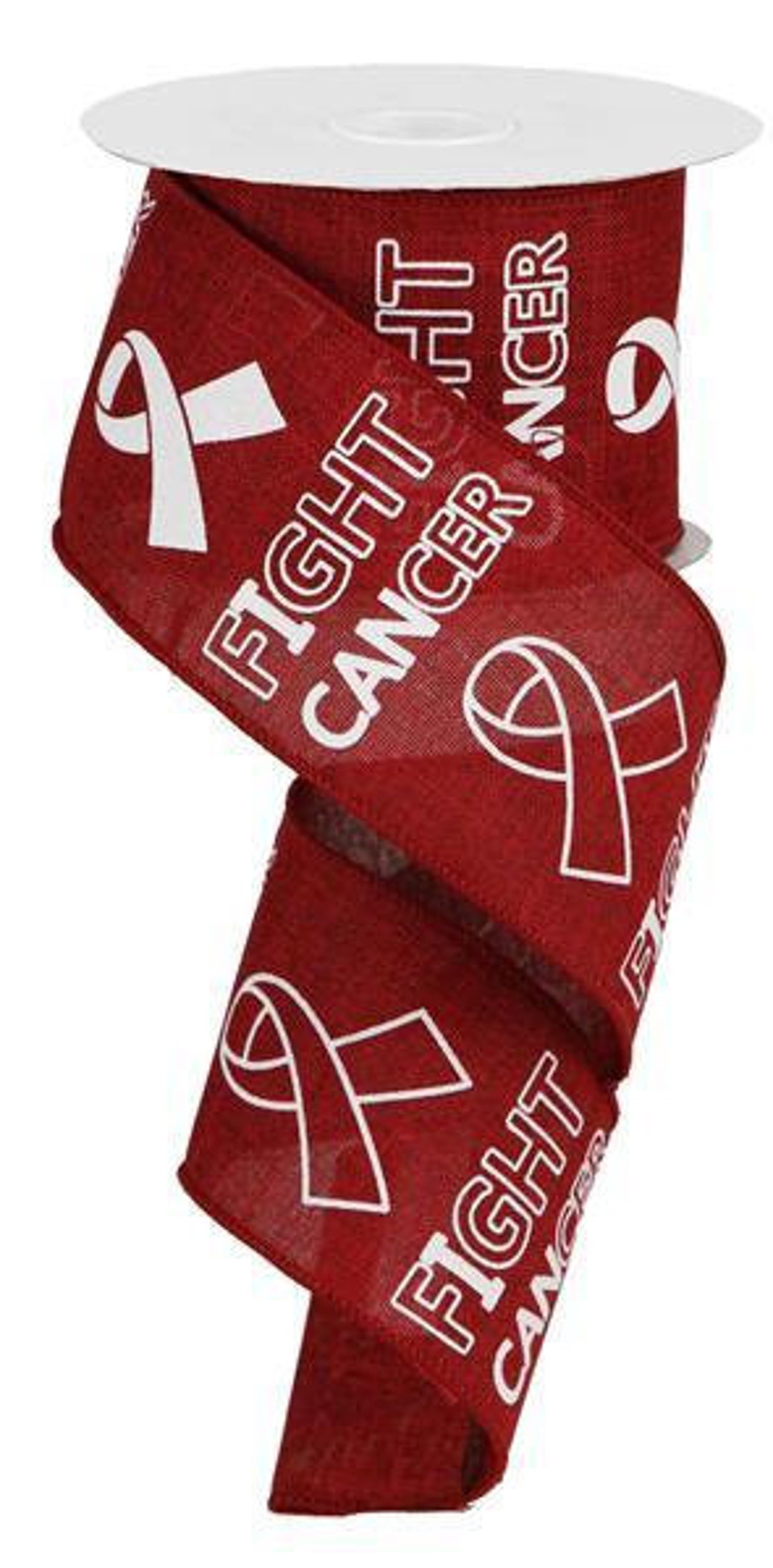 Wired Ribbon Fight Cancer Awareness Burgundy and White 2.5 X 10 Yards ...