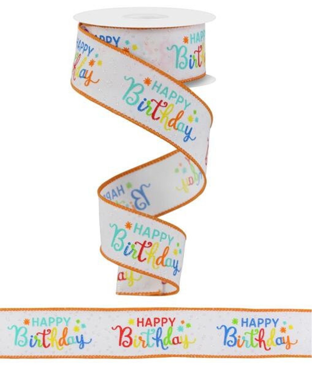 Wired Ribbon by the Roll Happy Birthday Orange Red Yellow Green Blue on ...