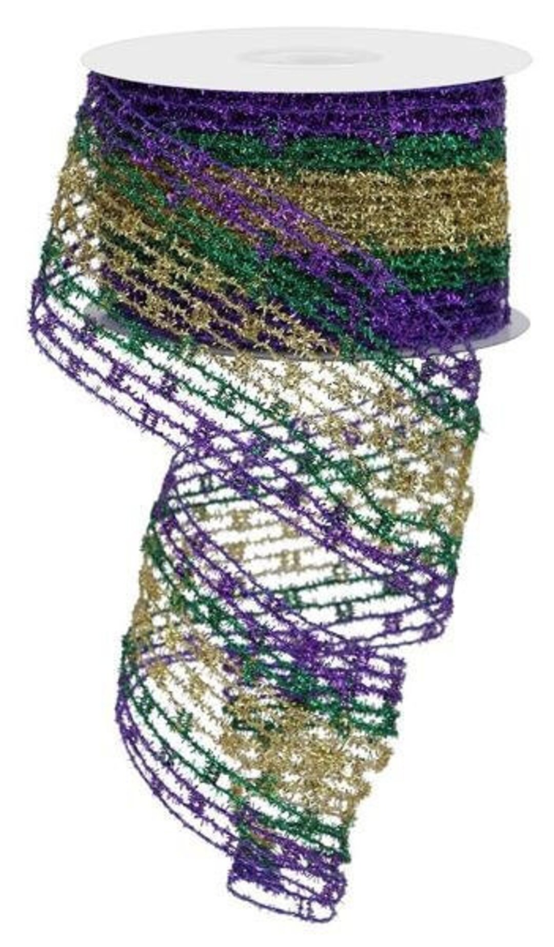 Wired Ribbon by the Roll Stretch Netting (mardi Gras) 2.5" X 10 Yards ...