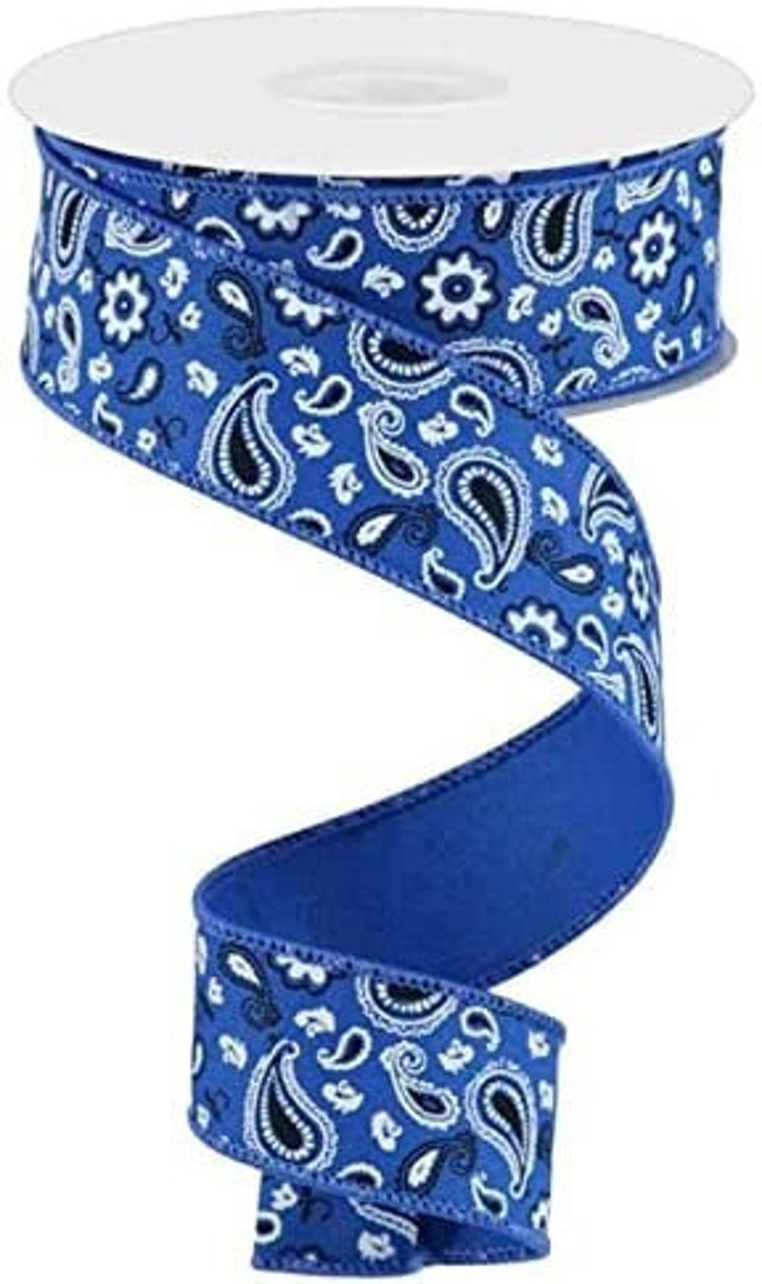 Wired Ribbon by the Roll Bandana Print (royal Blue, Black, White) 1.5 ...