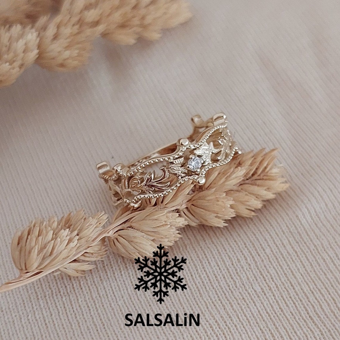 Leaf Ivy Ring Yellow Gold Band Natural Diamond Band 14K - Etsy