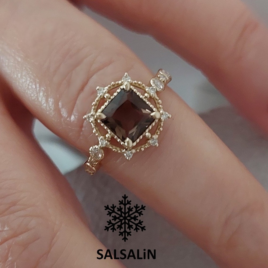 Princess Chocolate Ring, Smoky Quartz Ring, Natural Diamond Ring ...