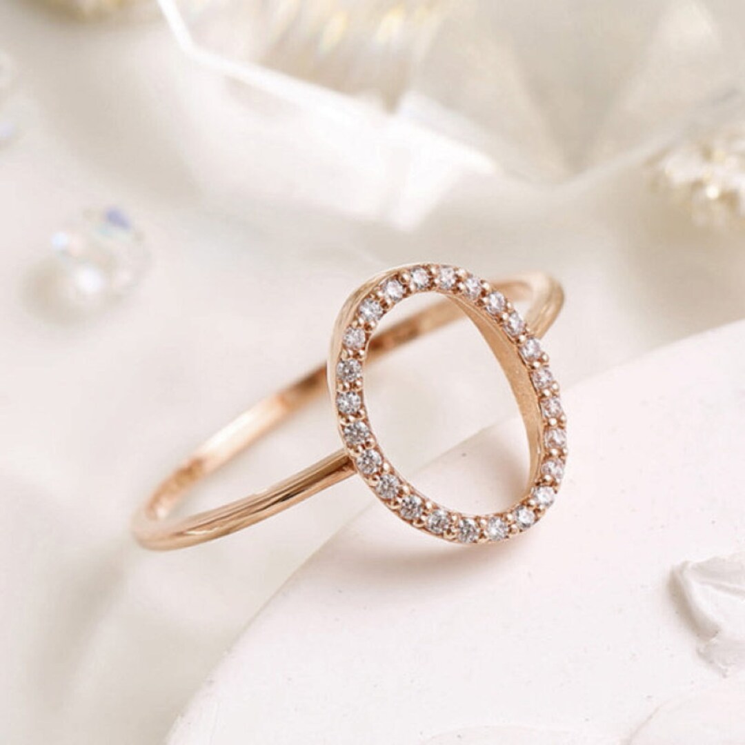 Open Circle Ring, Oval Shape Circle, Natural Diamond Ring, 14K Solid ...