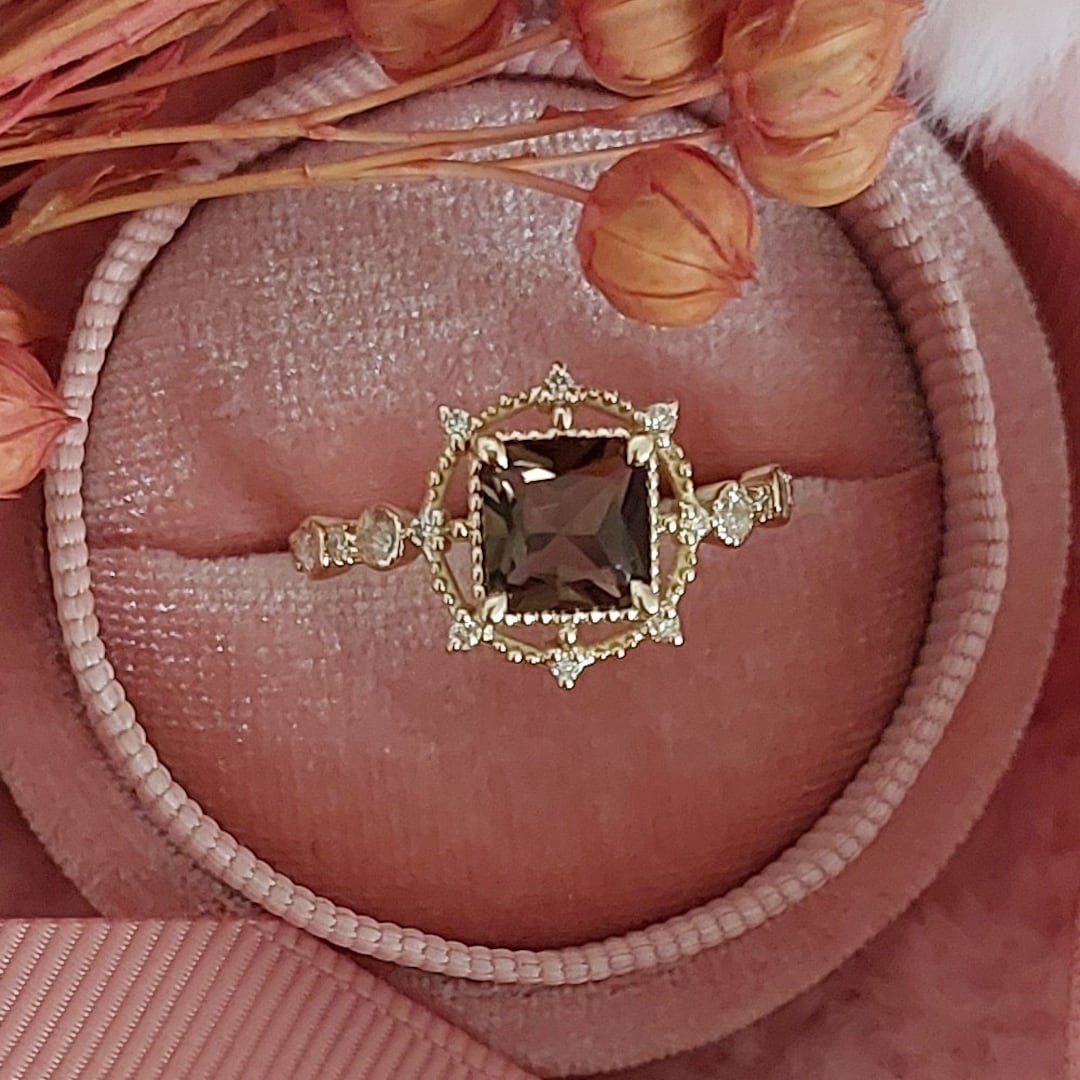 Princess Chocolate Ring, Smoky Quartz Ring, Natural Diamond Ring ...