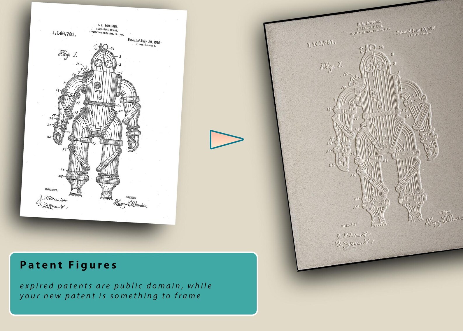 Patent Plaster Art - Custom and Framed Wall Art - Intaglio Engraving ...