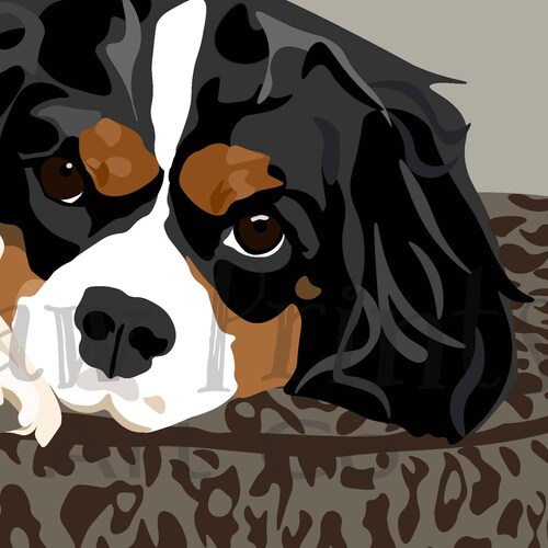 Tri Color Cavalier King Charles Spaniel Art CANVAS Print - Etsy