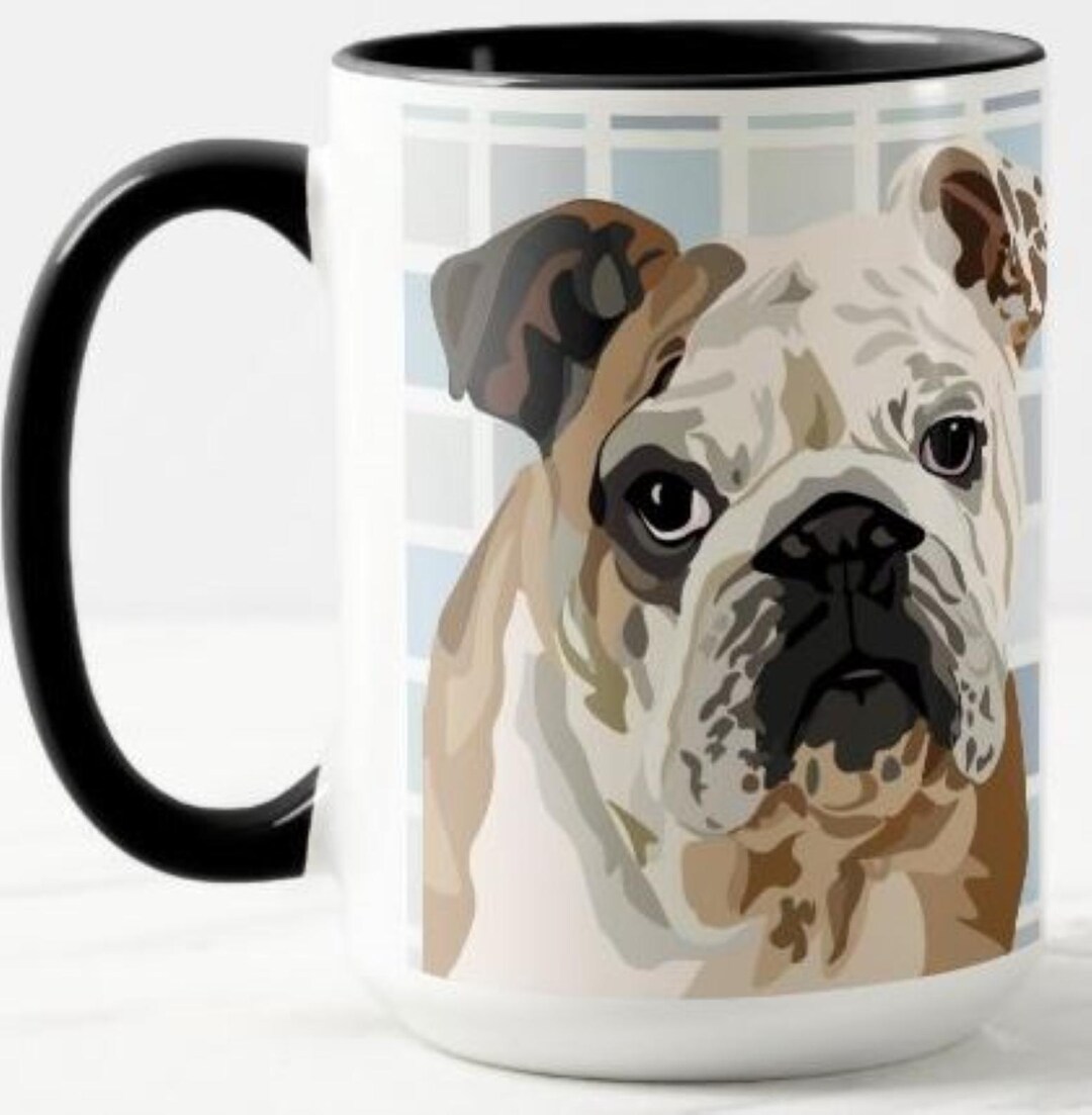 Bulldog Coffee Cup With Checkered Background - Etsy