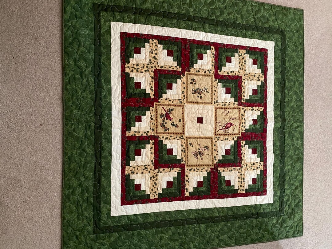 Log Cabin Quilt With Cardinals. Earth Tone Colors - Etsy