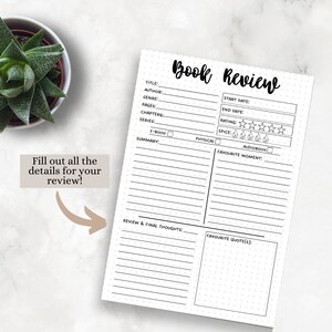 Standard Book Review Printable Template - A5 Journal Page - Printable ...