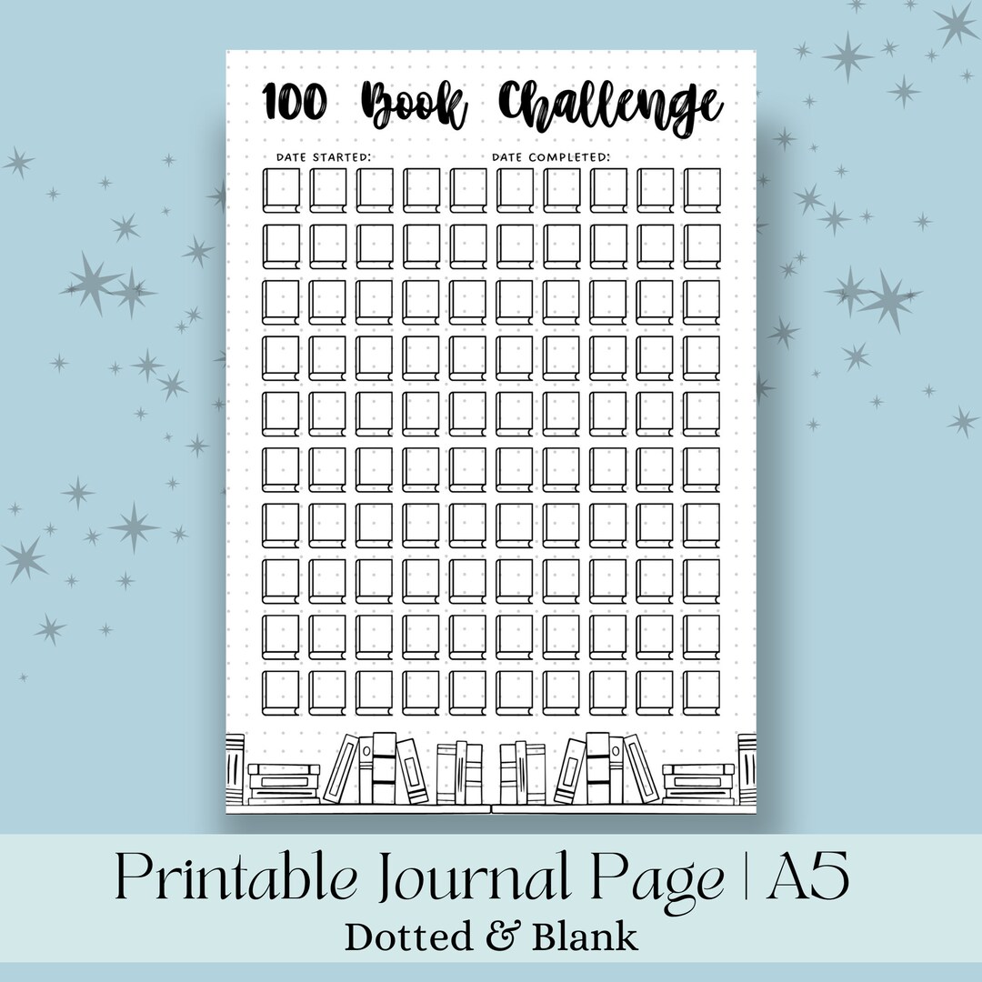 100 Book Reading Challenge - A5 Journal Page - Printable Tracker ...