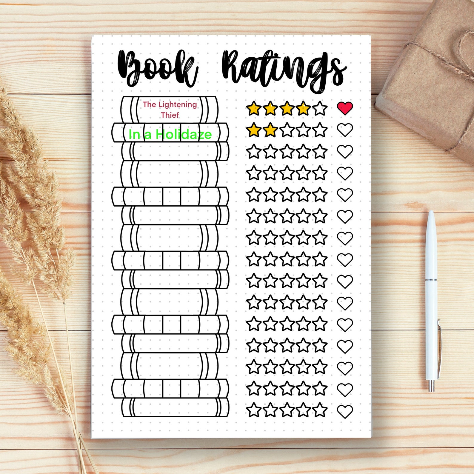 Book Stack Rating - A5 Journal Page - Printable Tracker - Reading Log ...