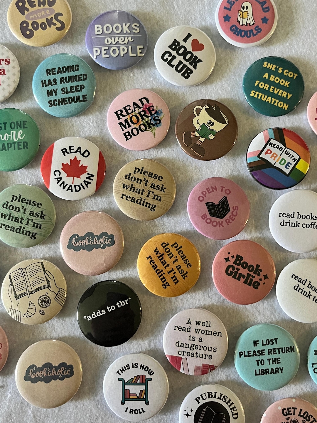 Bookish Button Pins | 1” Button Pins | Book Pin | Sassy Bookworm, Ghost ...