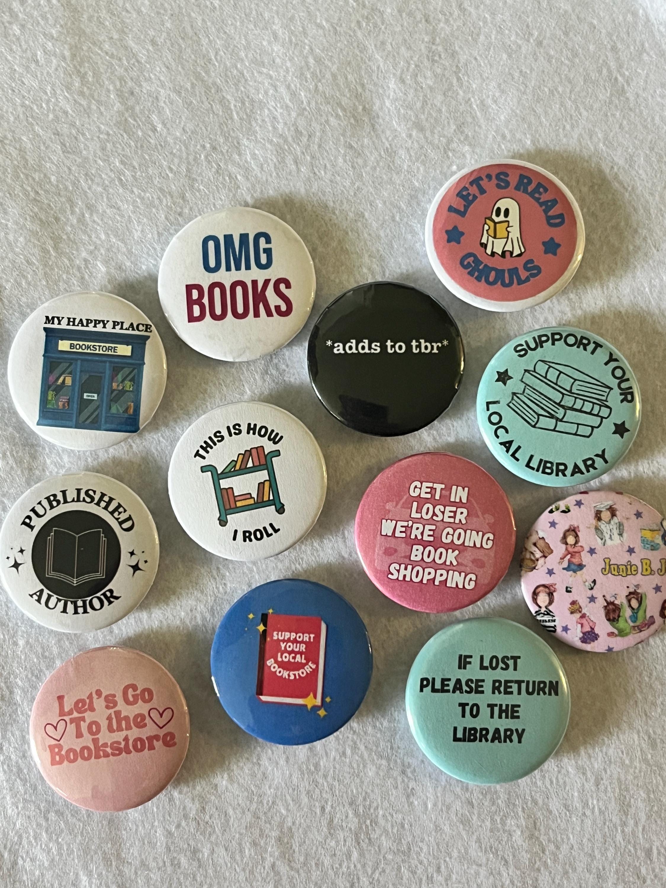 Bookish Button Pins | 1” Button Pins | Book Pin | Sassy Bookworm, Ghost ...