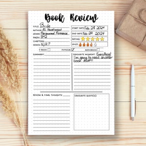 Standard Book Review Printable Template - A5 Journal Page - Printable ...