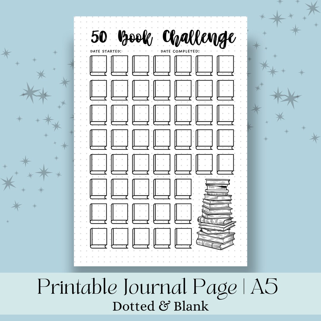 50 Book Reading Challenge - A5 Journal Page - Reading Tracker - Reading ...