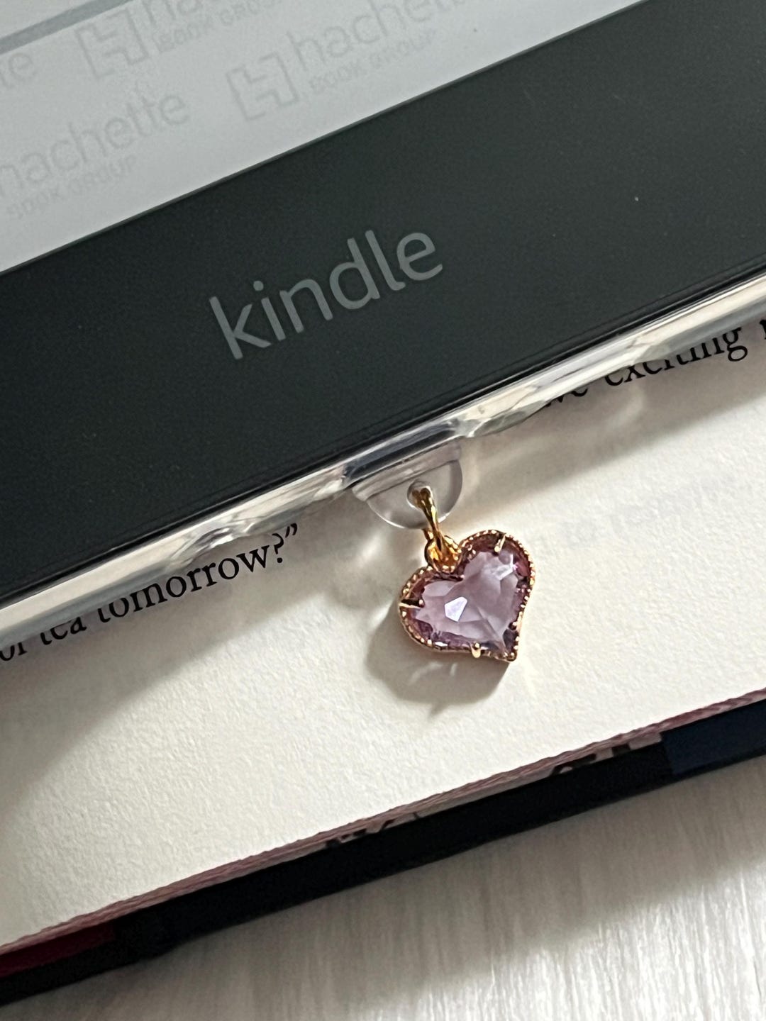 Gold & Purple Heart Kindle Charm, USB-C Dust Plug, Kindle Decor, E ...