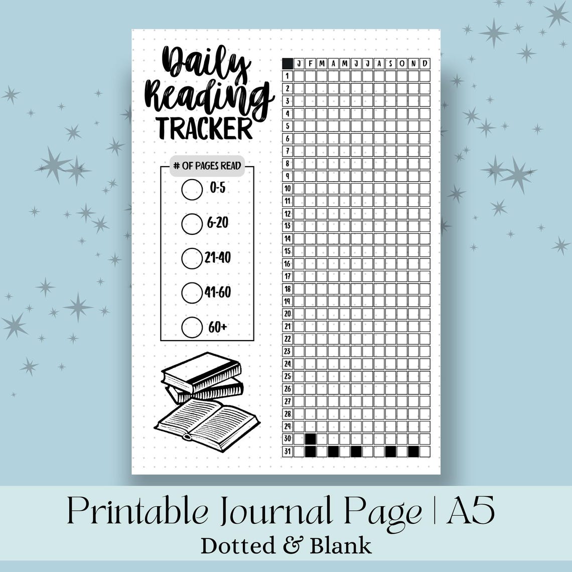 Daily Reading Tracker - A5 Journal Page - Printable Tracker - Reading ...
