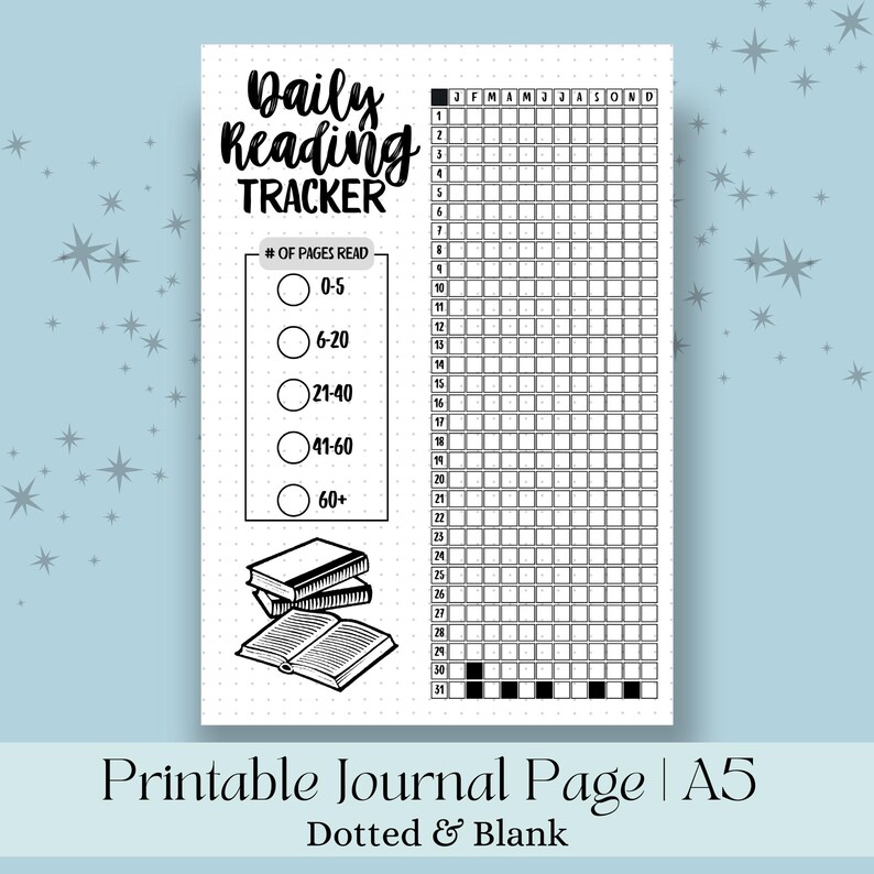 Daily Reading Tracker - A5 Journal Page - Printable Tracker - Reading ...