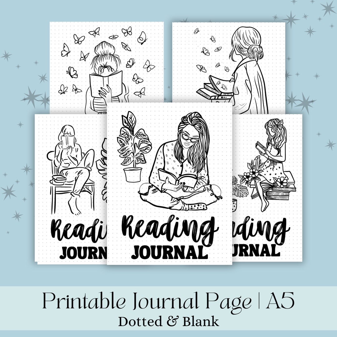 Female Reader Book Journal Covers - A5 Journal Page - Printable Tracker ...
