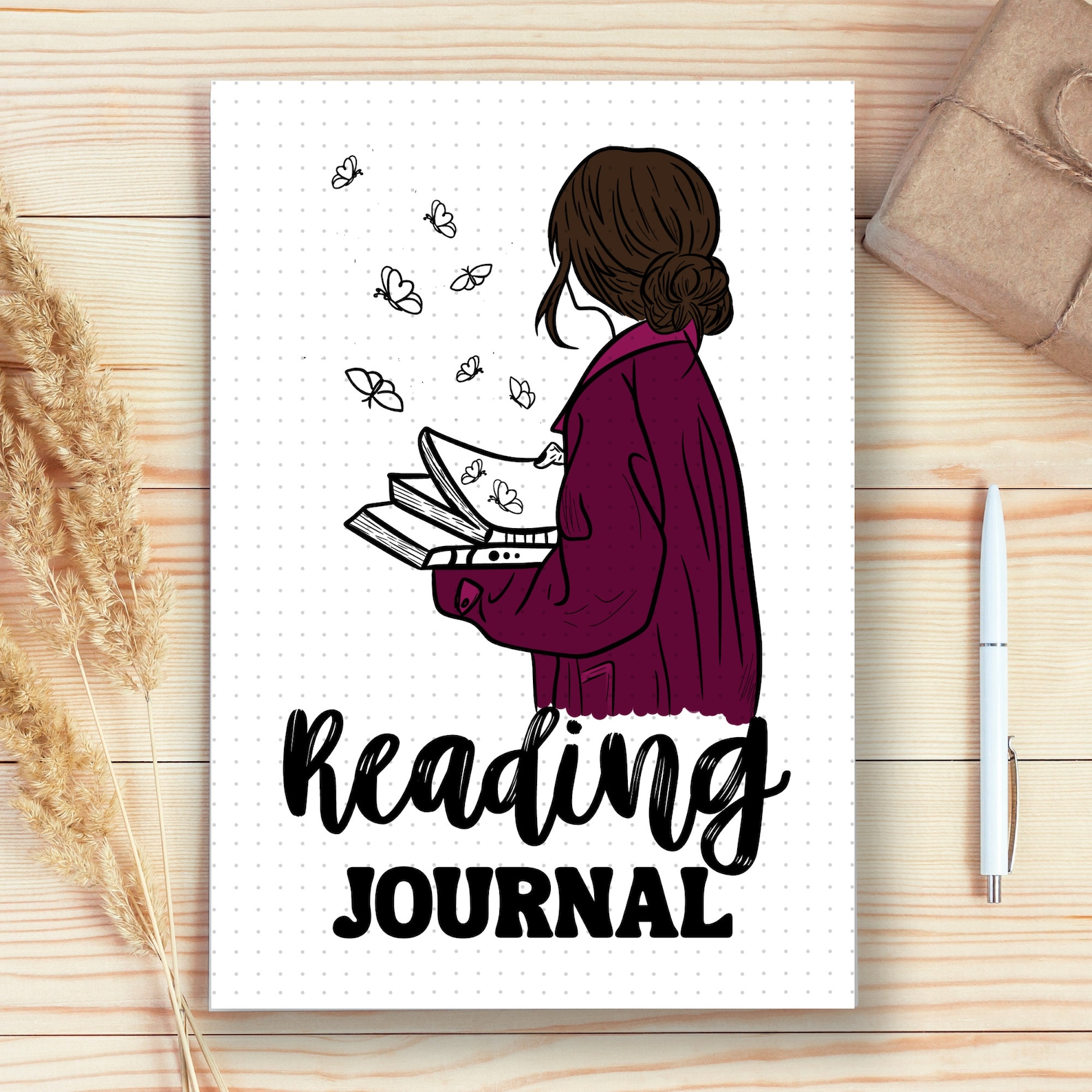 Female Reader Book Journal Covers A5 Journal Page Printable Tracker ...