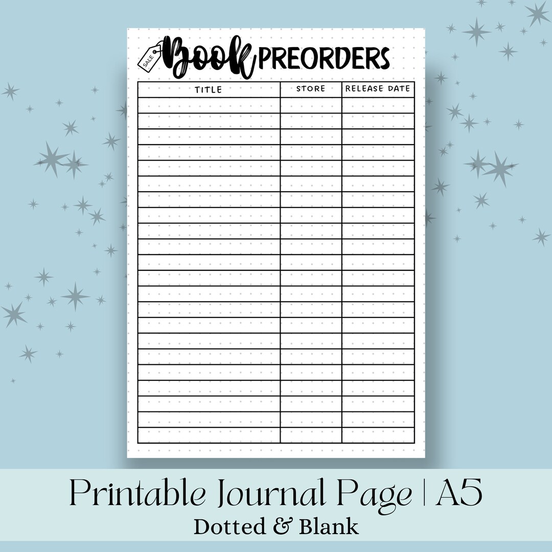 Book Preorder Tracker - A5 Journal Page - Printable Tracker - Reading ...