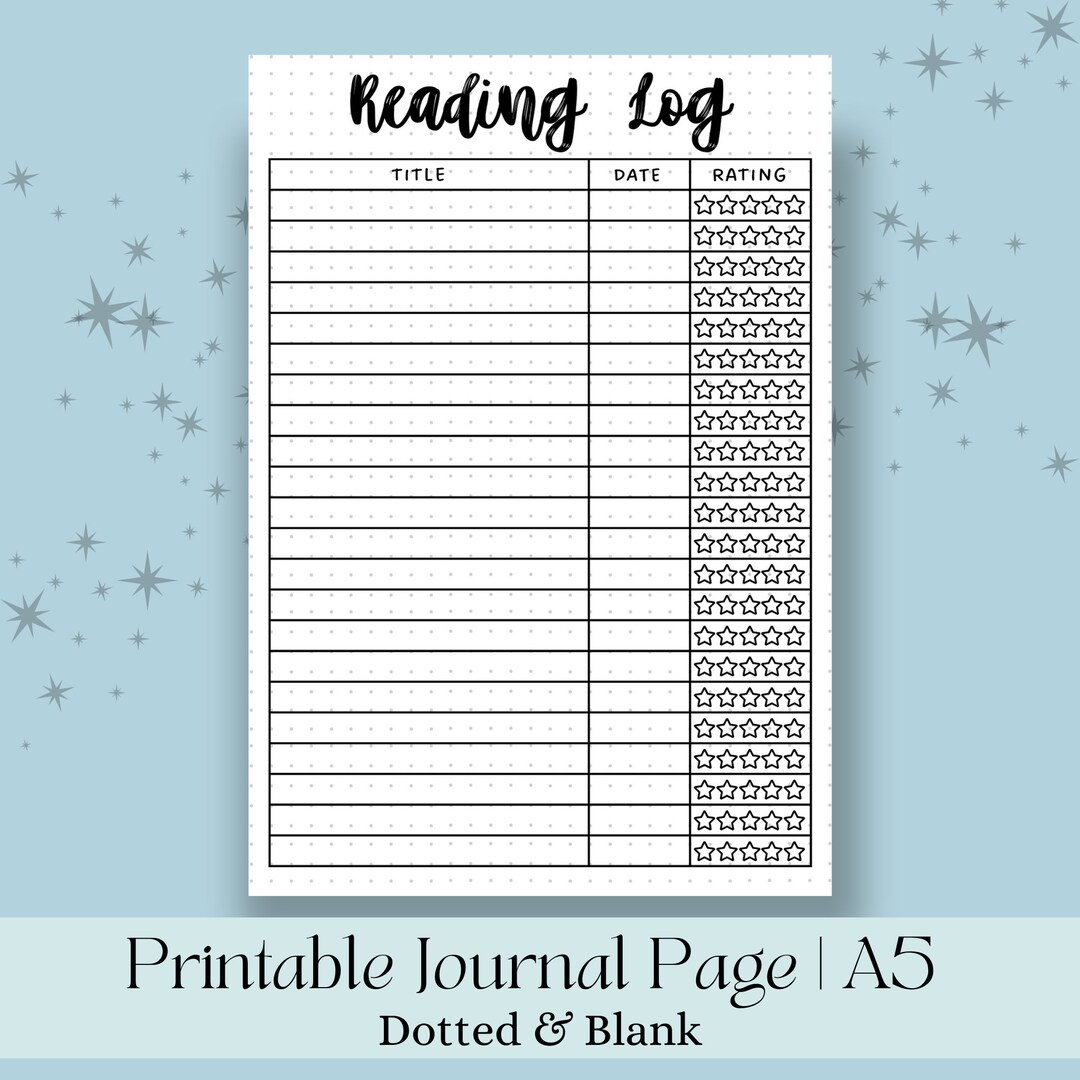 Reading Log - A5 Journal Page - Printable Tracker - Reading Log ...