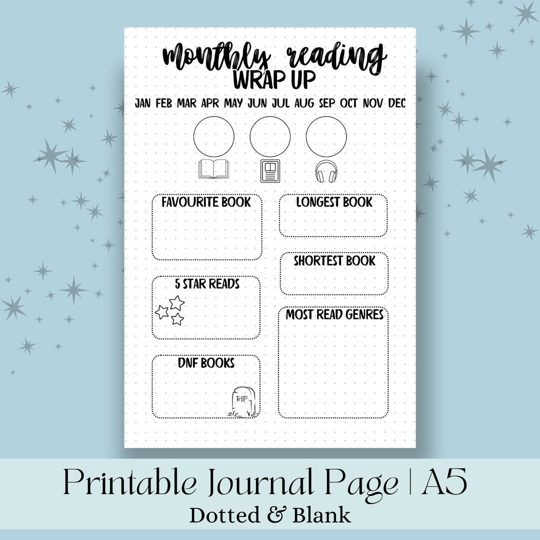 Monthly Reading Wrap-up - A5 Journal Page - Printable Tracker - Reading ...