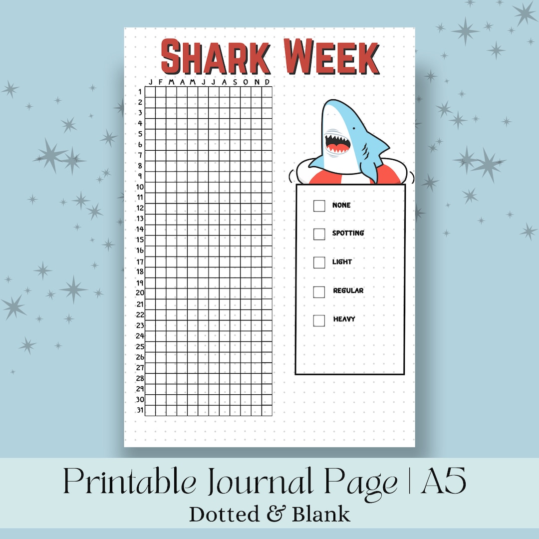 Shark Week Period Tracker: A5 Printable Journal Page (digital Download ...