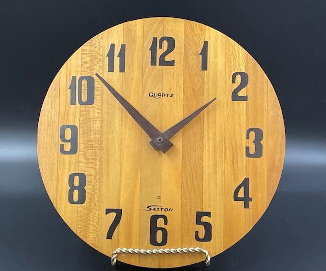 1970s Butcher Block Wall Clock by Sexton, Real Wood Body, Metal Clock ...