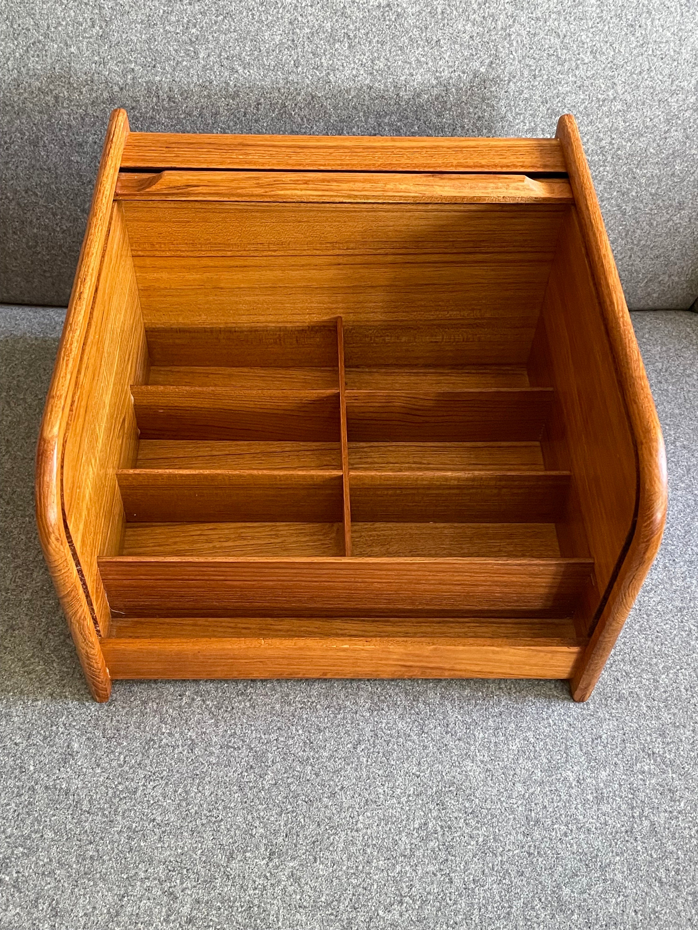 Mid Century Teak Tambour Roll Top Storage Box, Desk Top Organizer ...