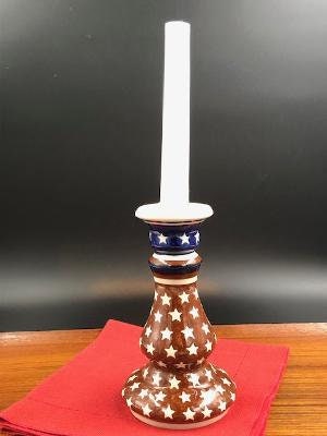 Vintage Boleslawiec Polish Pottery Candle Holder in Red, White and Blue ...