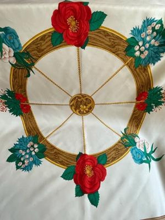 Coach Silk Scarf, Carriage Wheel Pattern in Red, Flor… - Gem