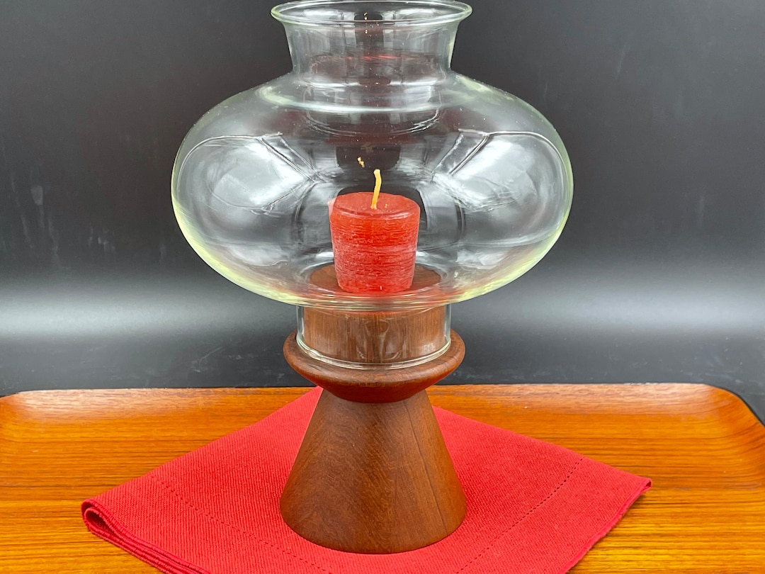 Mid Century Modern Teak Hurricane Lamp by Goodwood, Solid Teak Base ...