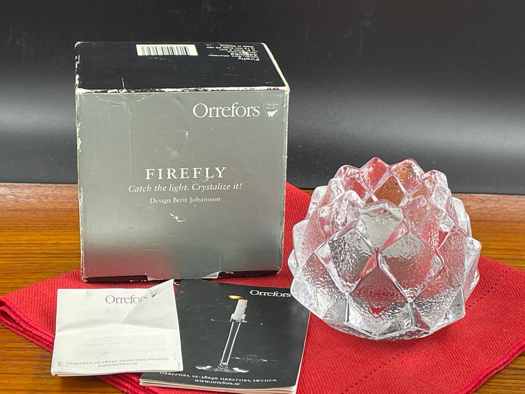 Vintage Orrefors Firefly Crystal Votive in Original Box, Designed by ...