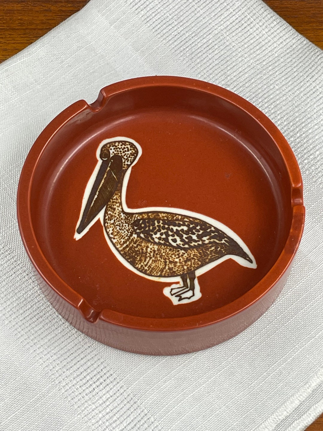 Vintage Stoneware Ashtray, Pelican Design on Brick or Rust Colored ...