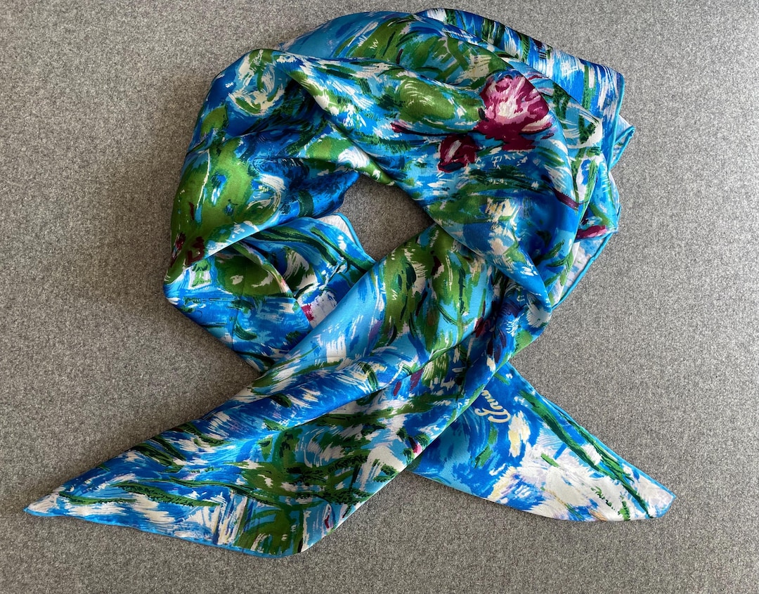 Vintage Silk Scarf, Claude Monet Water Lilies Design, Hand Rolled Edges ...