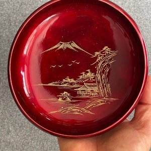 Vintage Japanese Lacquerware Salad Bowl Set With Matching Tray, Red ...