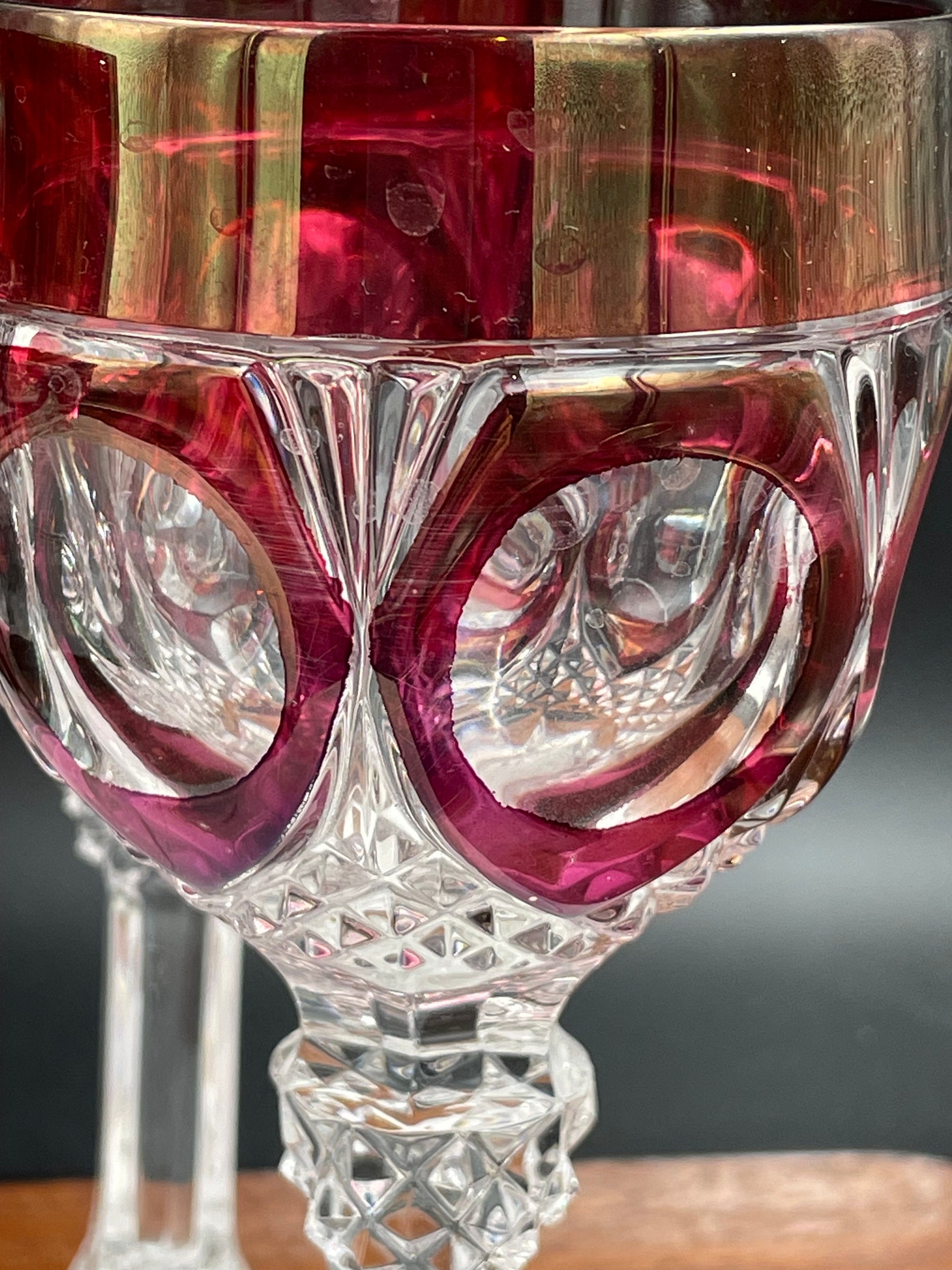 Nachtmann Napoleon Crystal Wine Glasses, Ruby Band and Bowl, Set of 6 ...