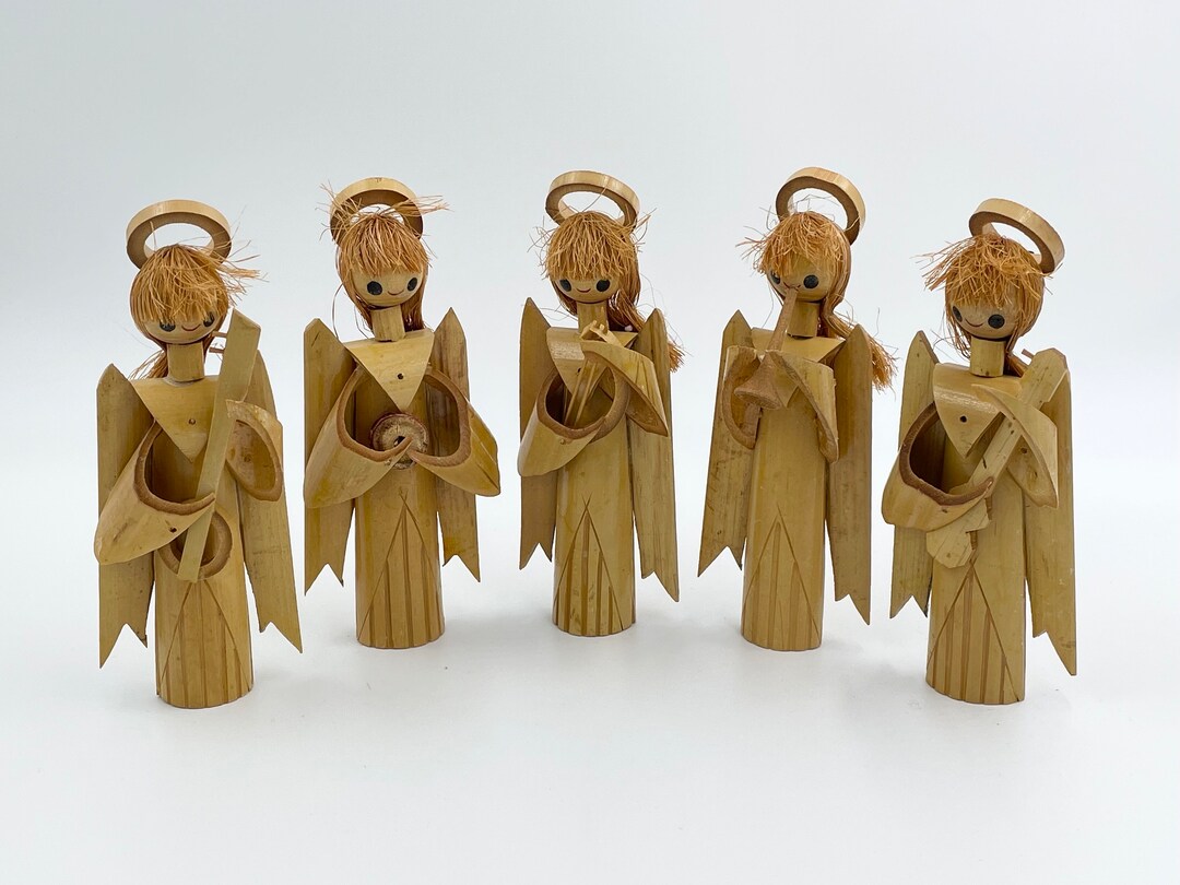 Vintage Bamboo Christmas Angels, Musicians Set of 5 Made From Split ...