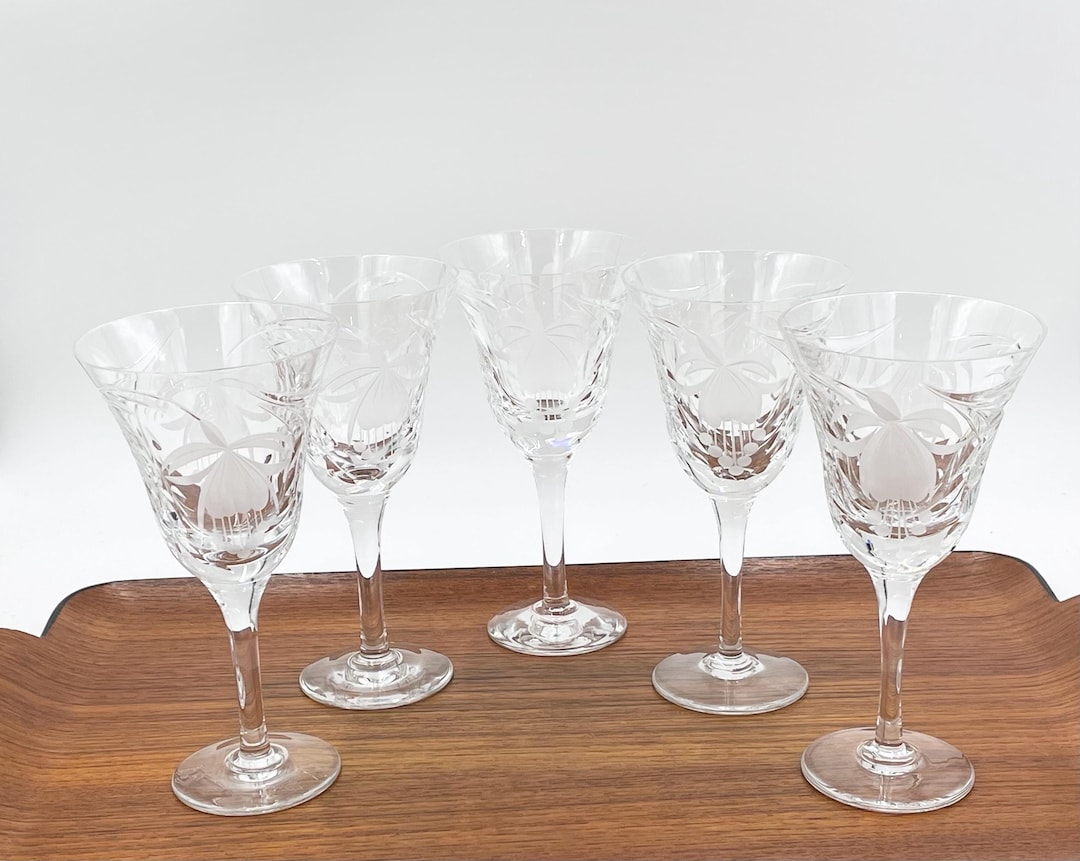 Vintage Royal Brierley Crystal Wine Glasses, Fuscia Pattern, 6.5 Inches ...