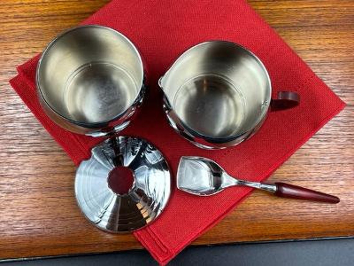Vintage Glo Hill Chrome and Red Bakelite Cream and Sugar Set With ...