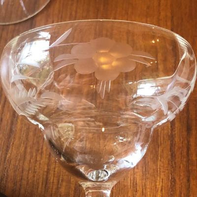Vintage Etched Crystal Cocktail Glasses Floral Pattern - Etsy