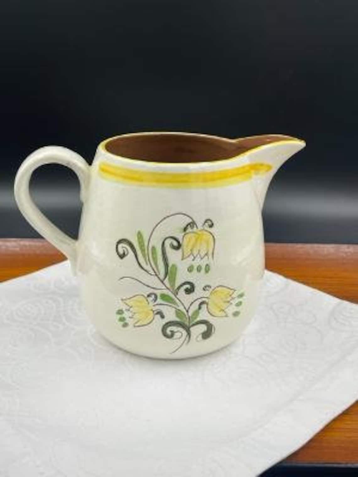 Vintage Stangl Pitcher, Yellow Tulip Pattern From Terra Rose Line ...