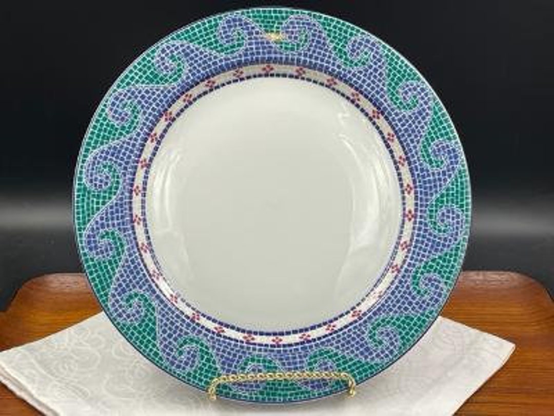 Dansk Dinner Plate in Wave Pattern, Mosaic Line, Blue Waves on Green ...