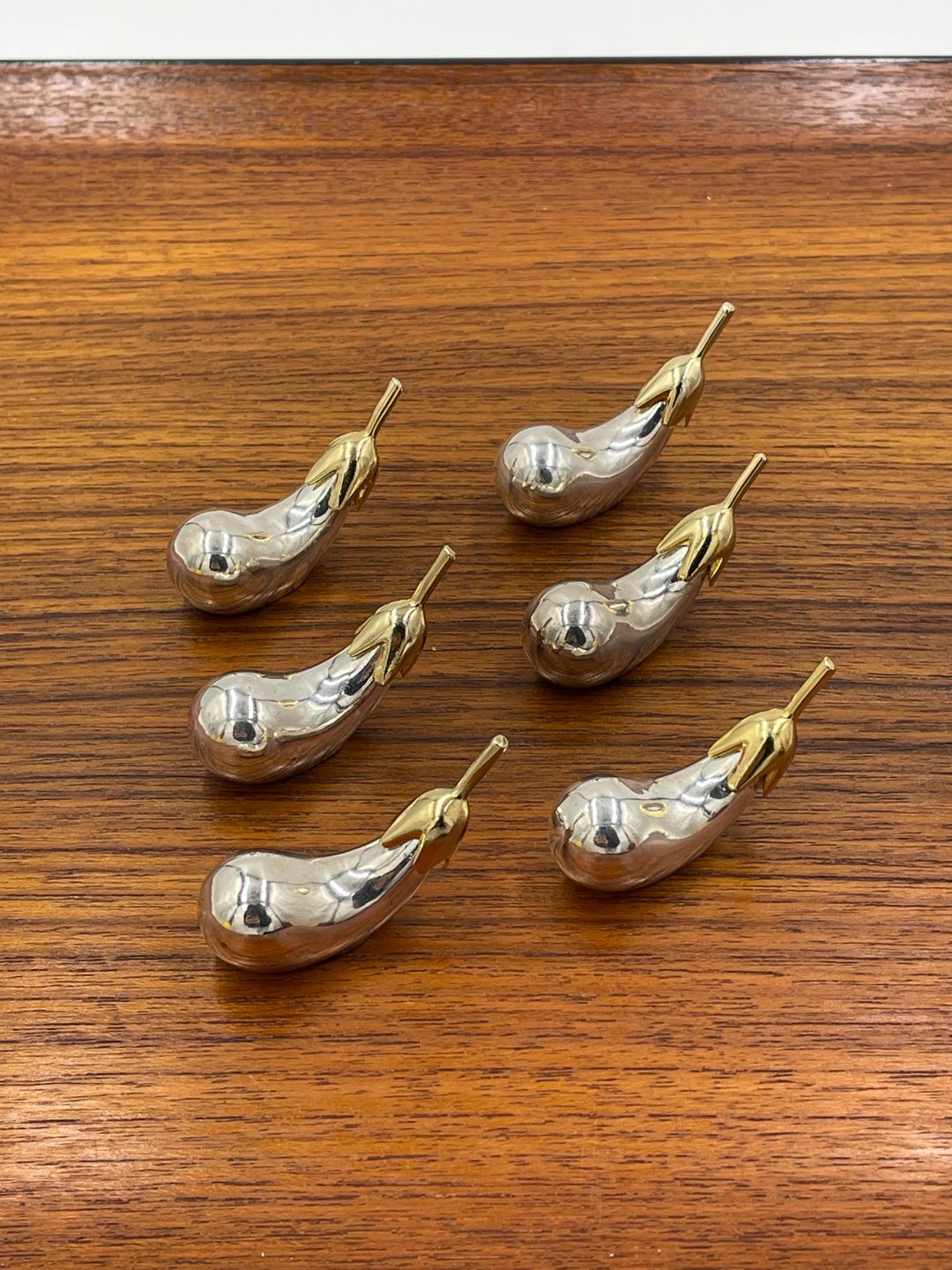 Set of Knife Rests, Table Protectors, Shaped Like Eggplants, Silver and ...
