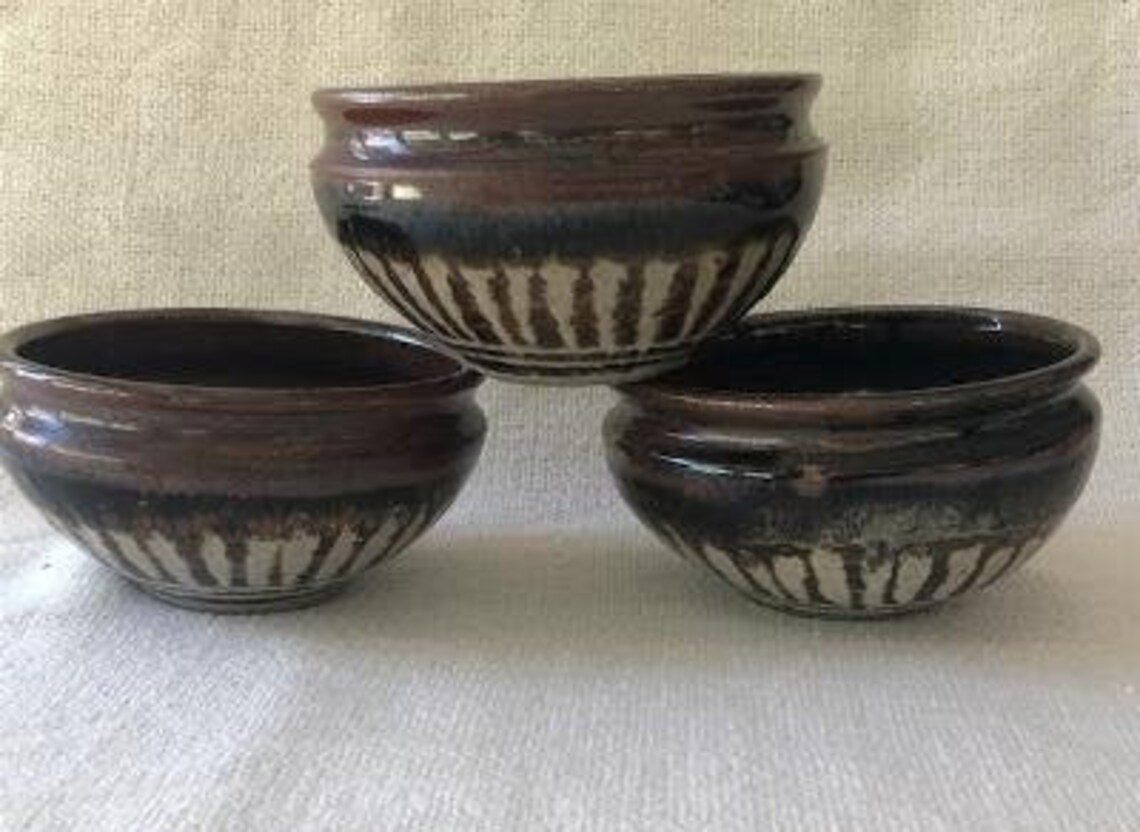 Vintage Studio Art Pottery Set of 3 Bowls Signed by Artist - Etsy