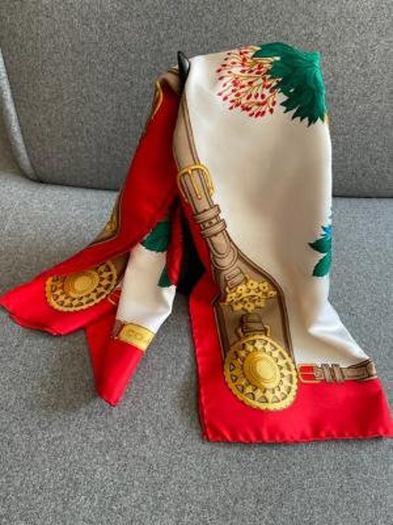 Coach Silk Scarf, Carriage Wheel Pattern in Red, Flor… - Gem